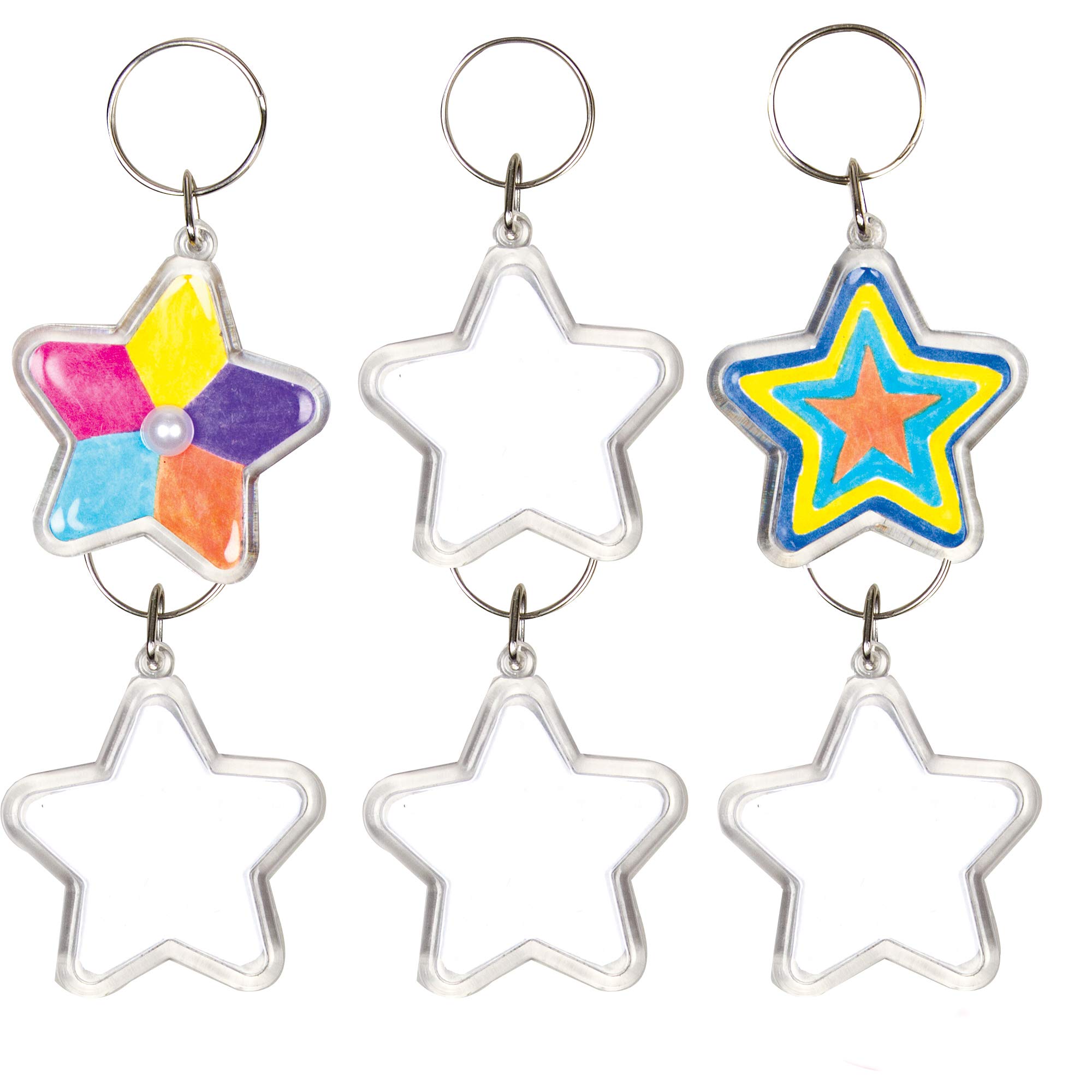 Baker Ross AG220 Make Your Own Star Keyring Kit - Pack Of 6, For Kids To Assemble And Attach To Key Rings And Bags, white, 5cm