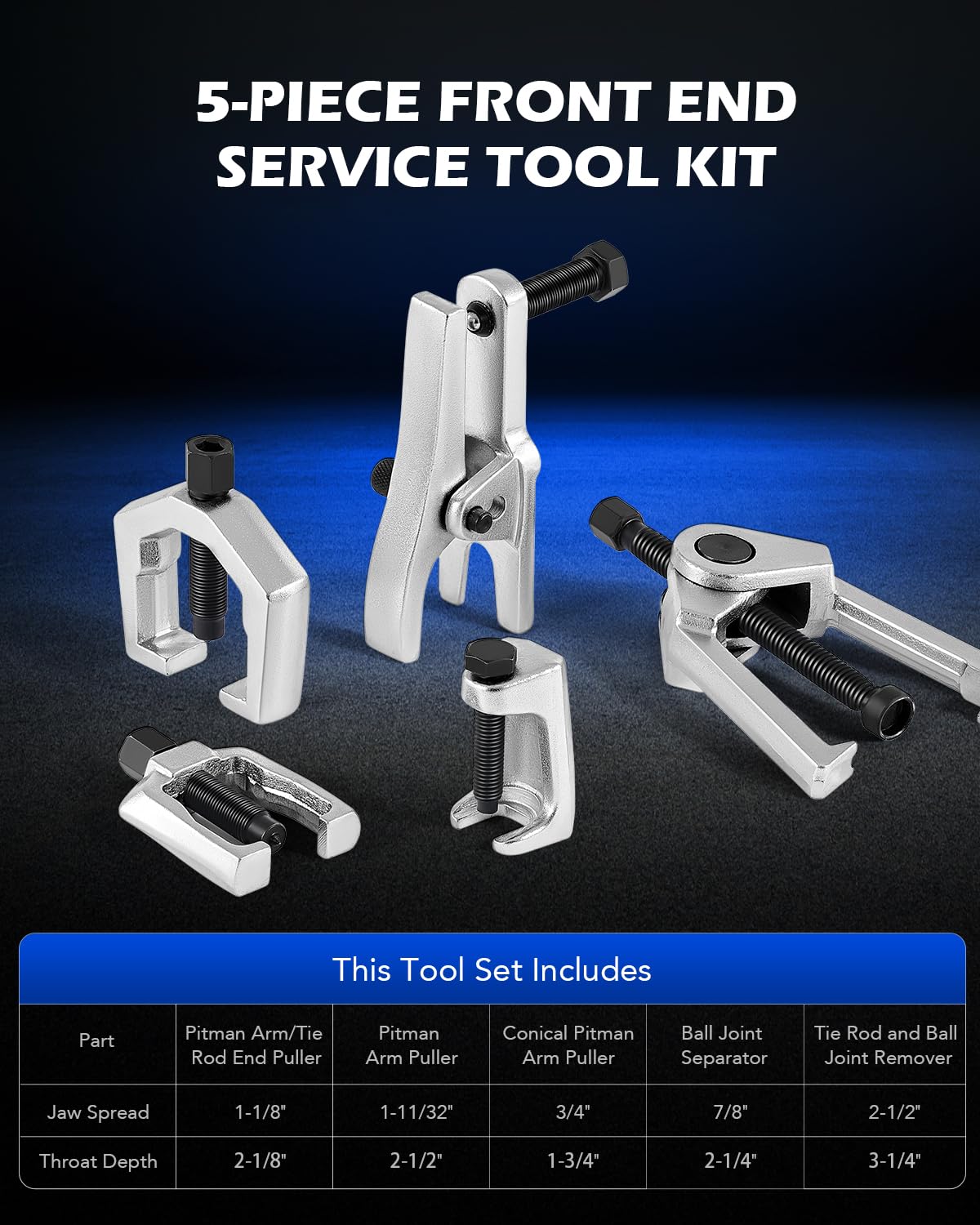 OMT 5-in-1 Ball Joint Separator, Pitman Arm Puller, Tie Rod End Tool Set for Front End Service, Splitter Removal Kit (RD06)