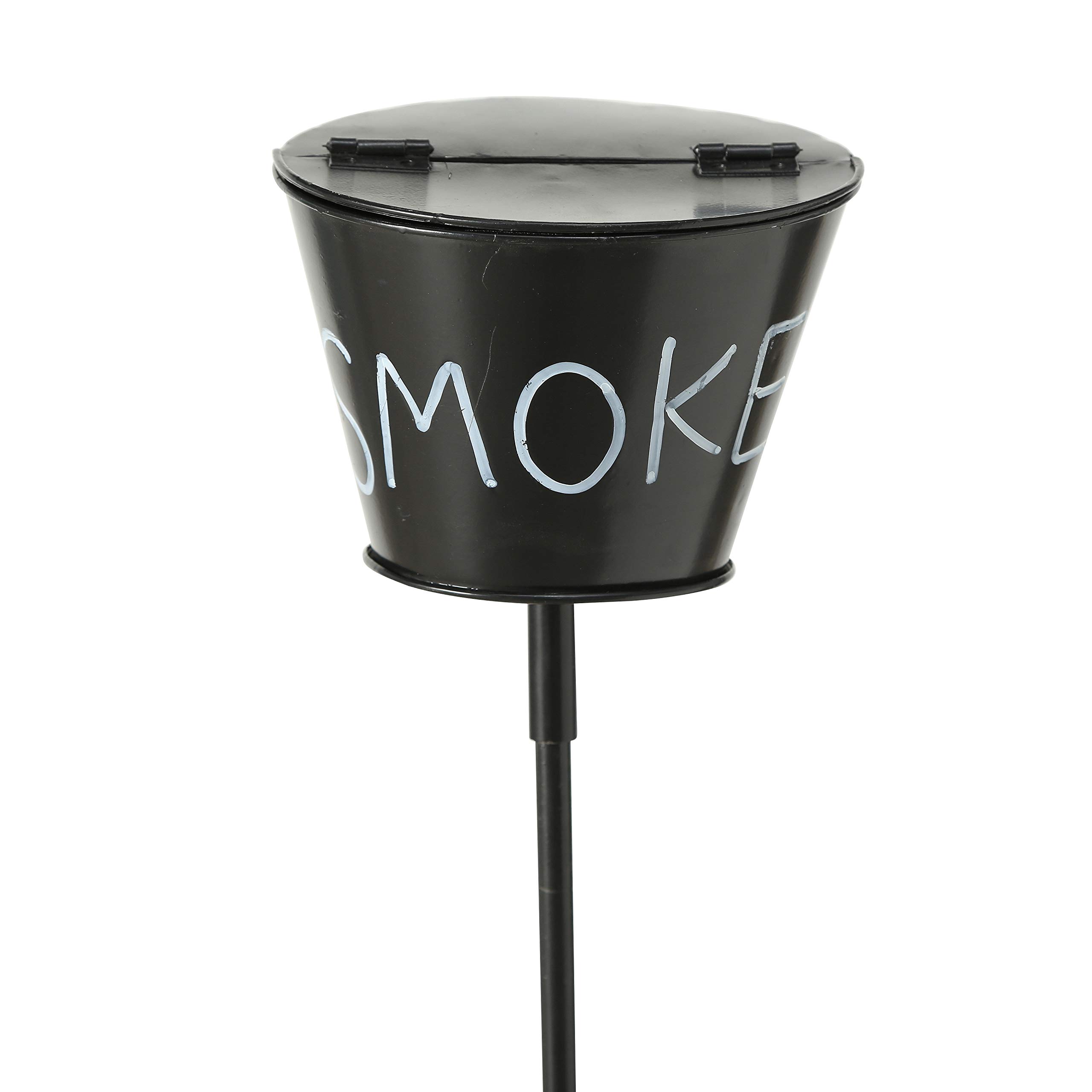 Outdoor Smoke Ashtray, Lidded Bucket on Stake with Prong Post, Garden Style, Black Lacquered Iron, 6 x 6 x 43 1/4 Inches (15 x 15 x 110 cm)