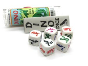 koplow games dino dice game 5 dice set with travel tube and instructions