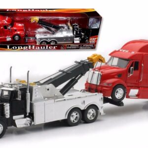 New Ray SS-12053 Toys 1: 32 Scale Peterbilt Tow Truck with Red Peterbilt Cab Semi Truck