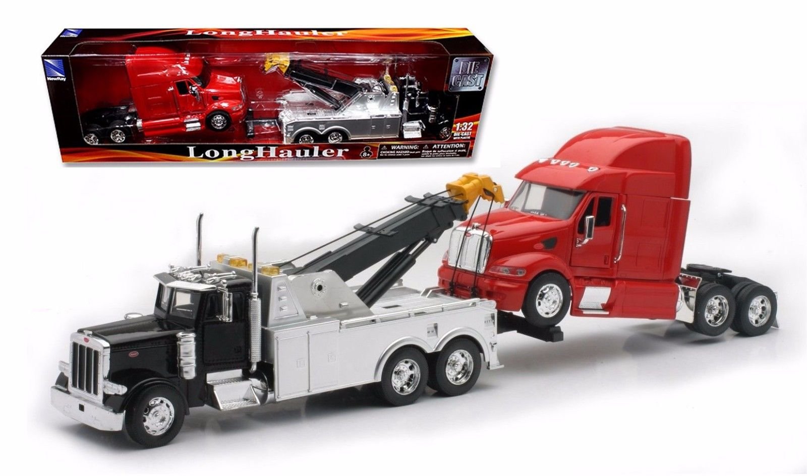 New Ray SS-12053 Toys 1: 32 Scale Peterbilt Tow Truck with Red Peterbilt Cab Semi Truck