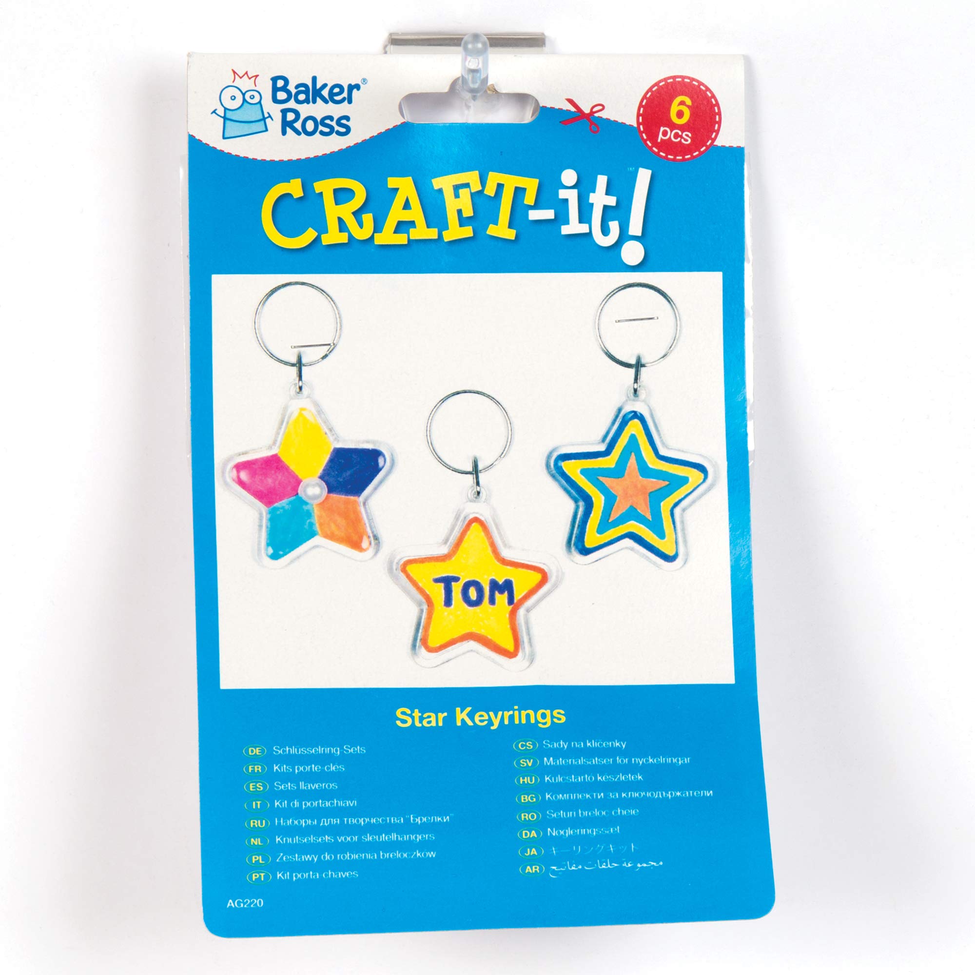 Baker Ross AG220 Make Your Own Star Keyring Kit - Pack Of 6, For Kids To Assemble And Attach To Key Rings And Bags, white, 5cm