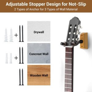 Ohuhu Guitar Wall Mount Hanger, 2-Pack Rotatable Hardwood Guitar Hangers with Screws, Adjustable Stopper Guitar Mount Hook Holder Stand for Acoustic Electric Guitar Banjo Bass Ukulele Mandolin (Wood)