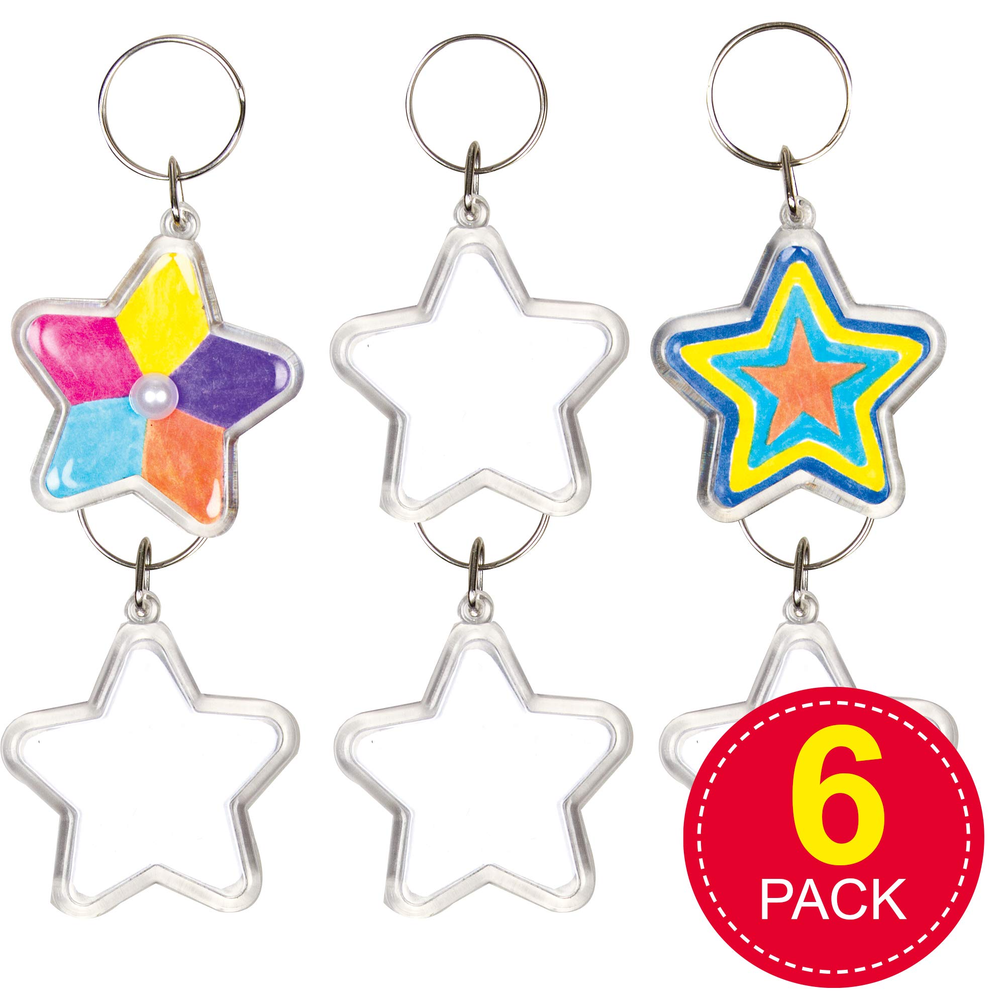 Baker Ross AG220 Make Your Own Star Keyring Kit - Pack Of 6, For Kids To Assemble And Attach To Key Rings And Bags, white, 5cm