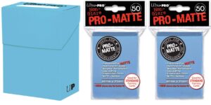 ultra-pro light blue deck box + 100 pro-matte sleeves (set, fits magic/mtg, pokemon cards)