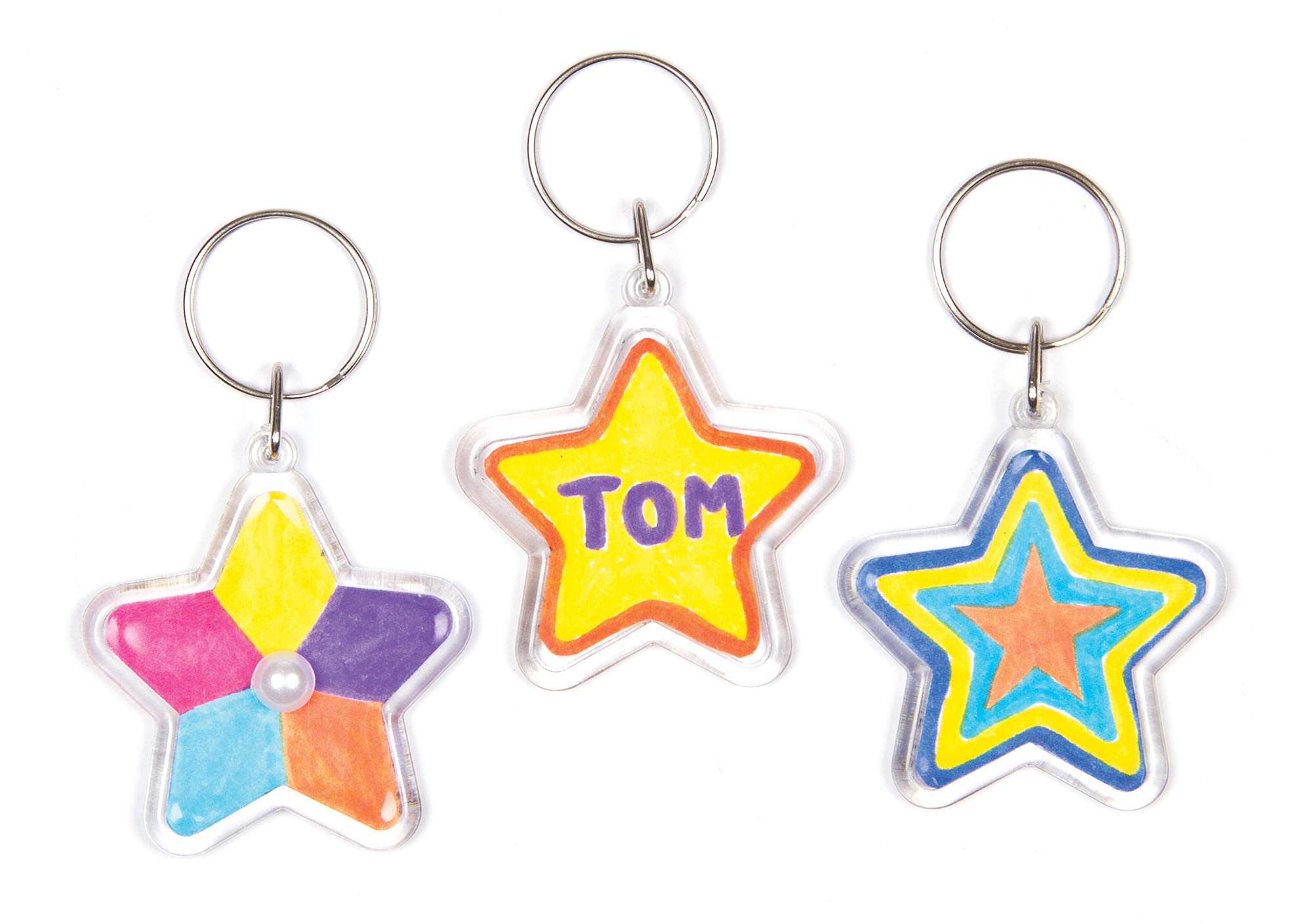 Baker Ross AG220 Make Your Own Star Keyring Kit - Pack Of 6, For Kids To Assemble And Attach To Key Rings And Bags, white, 5cm