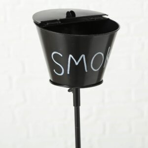 Outdoor Smoke Ashtray, Lidded Bucket on Stake with Prong Post, Garden Style, Black Lacquered Iron, 6 x 6 x 43 1/4 Inches (15 x 15 x 110 cm)