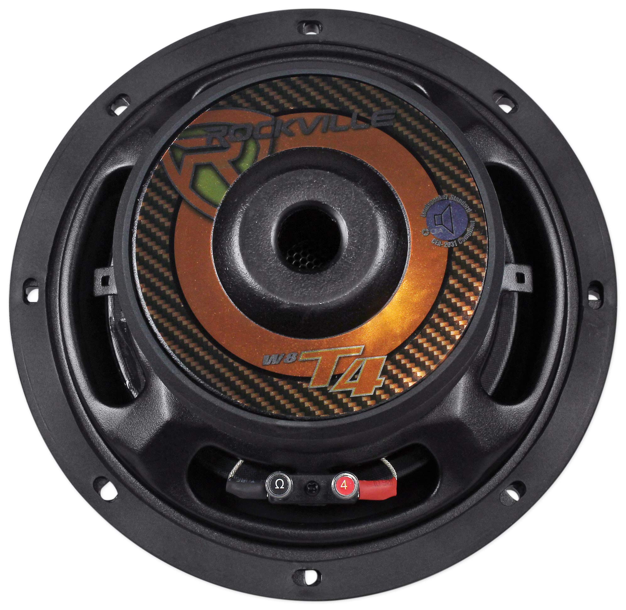 Rockville W8T4-S4 8" Shallow Mount 1000w Peak Car Subwoofer 4-Ohm Sub 250w RMS CEA Rated