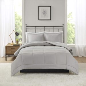 madison park sarasota all season microcell down alternative box quilted comforter mini set, twin, grey