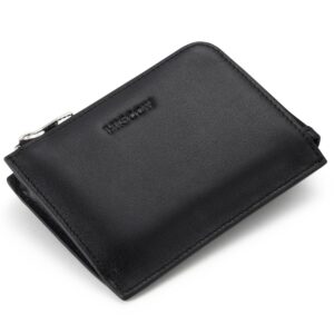 hiscow metal zipper slim sector wallet with 2 card slots - italian calfskin (black)