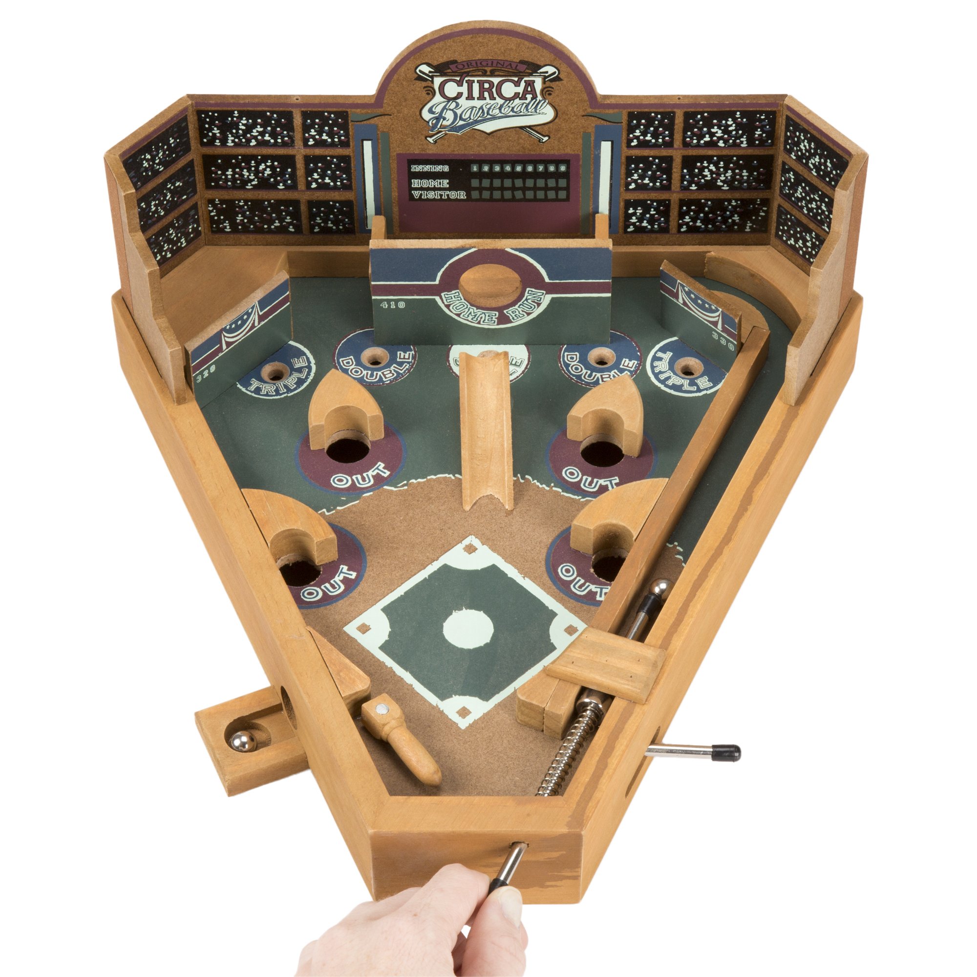 Hey! Play! Baseball Pinball Tabletop Skill Game - Classic Miniature Wooden Retro Sports Arcade Desktop Toy for Adult Collectors and Children, NULL, 13 x 12.25 x 8"