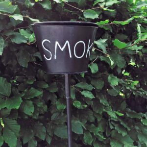 Outdoor Smoke Ashtray, Lidded Bucket on Stake with Prong Post, Garden Style, Black Lacquered Iron, 6 x 6 x 43 1/4 Inches (15 x 15 x 110 cm)