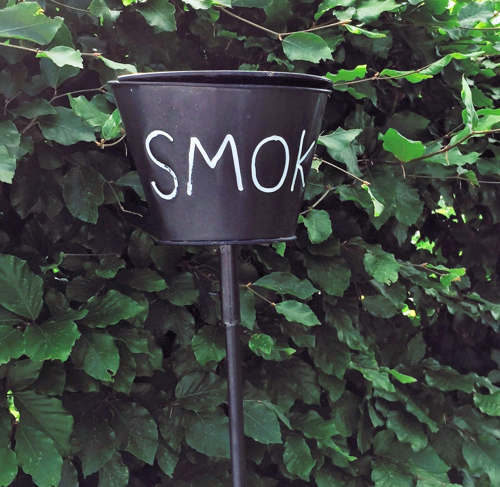 Outdoor Smoke Ashtray, Lidded Bucket on Stake with Prong Post, Garden Style, Black Lacquered Iron, 6 x 6 x 43 1/4 Inches (15 x 15 x 110 cm)