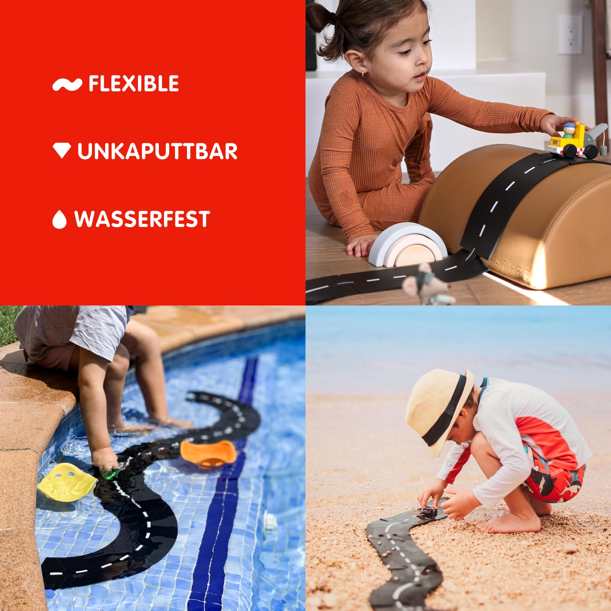 Waytoplay Ringroad, 12 Piece Circuit for Toy Cars - Flexible, Indestructible, and Waterproof - Modular Car Tracks - Made in The Netherlands