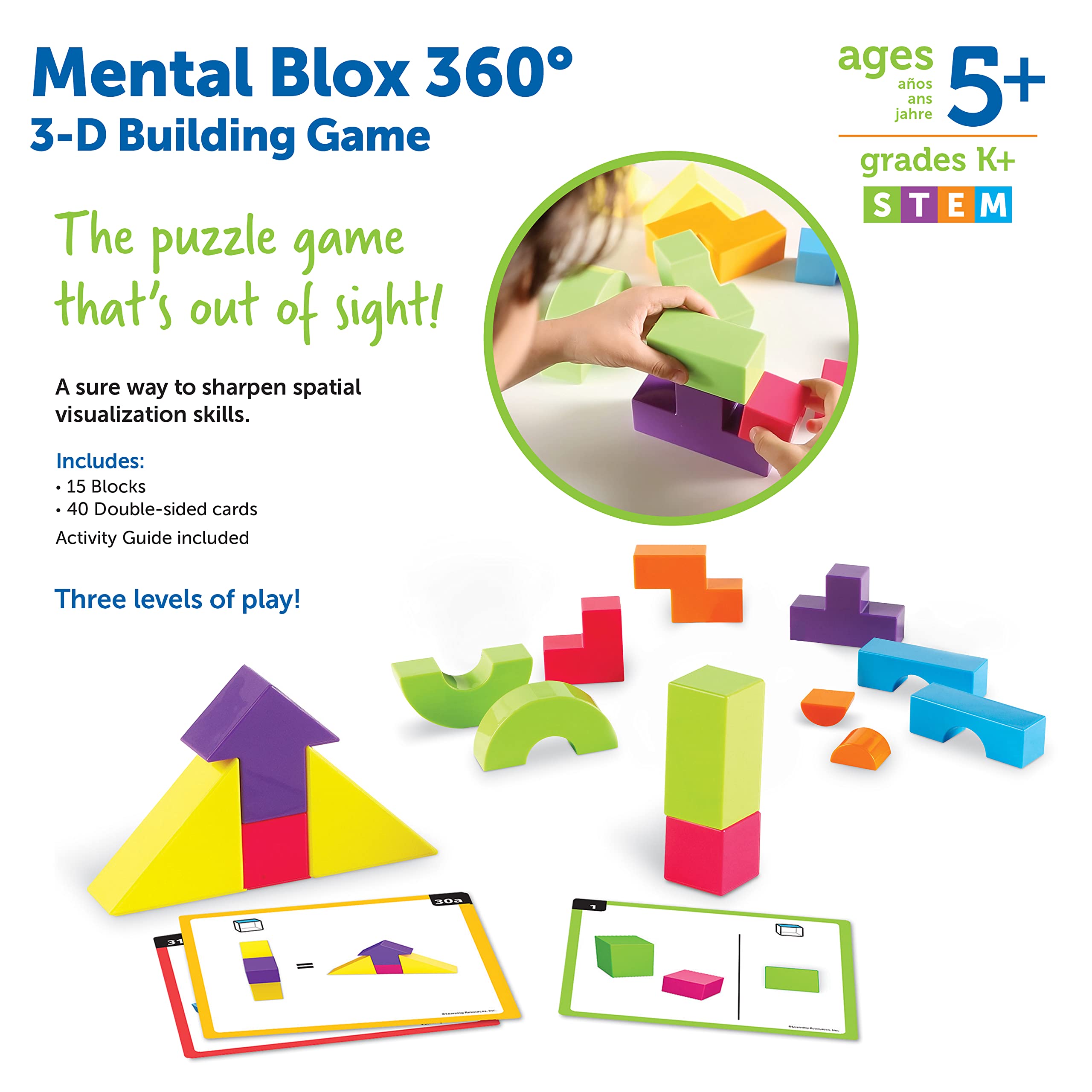 Learning Resources Mental Blox 360 Degree 3-D Building Game - 55 Pieces, Ages 5+ Educational Board Games, Mental Puzzles for Kids, Brain Teaser Games