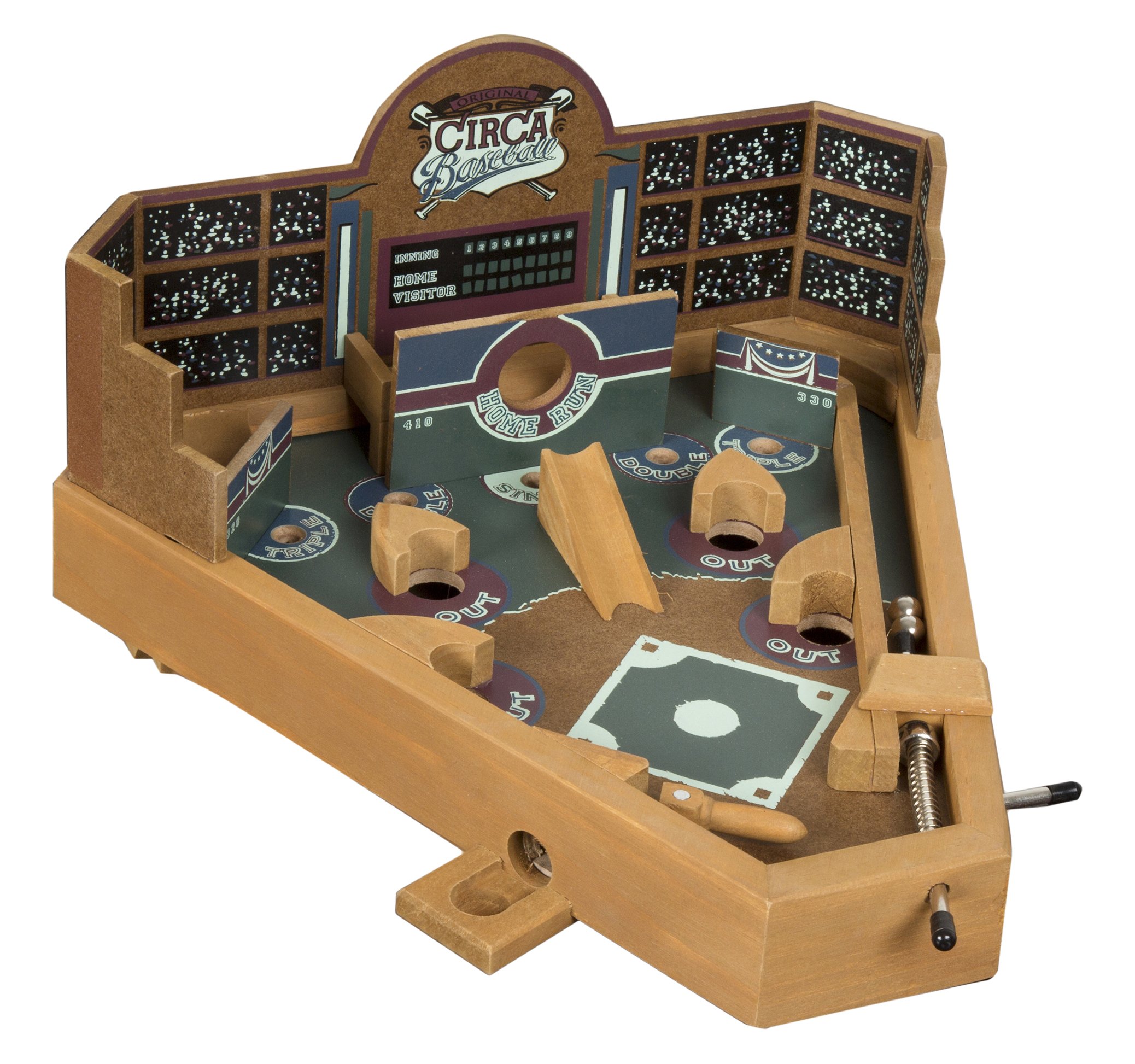 Hey! Play! Baseball Pinball Tabletop Skill Game - Classic Miniature Wooden Retro Sports Arcade Desktop Toy for Adult Collectors and Children, NULL, 13 x 12.25 x 8"