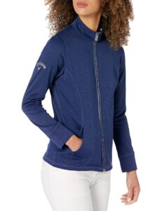 callaway women's golf full zip long sleeve fit fleece jacket, blueprint heather, medium