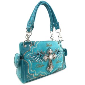 Justin West Cross Angel Wings Concealed Carry Handbag Purse (Turquoise)