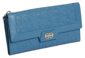 saddler womens large leather trifold credit card coin purse wallet |gift boxed - storm blue