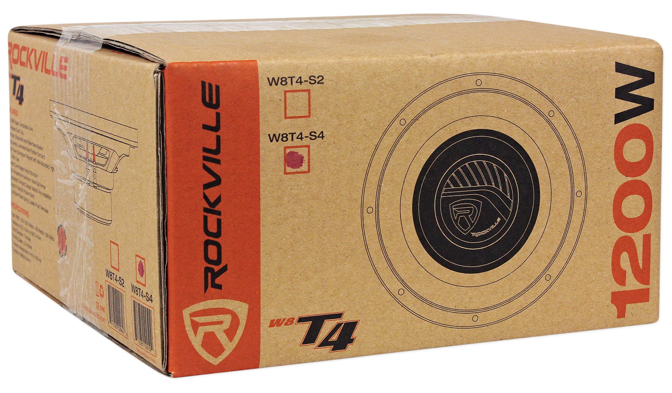 Rockville W8T4-S4 8" Shallow Mount 1000w Peak Car Subwoofer 4-Ohm Sub 250w RMS CEA Rated