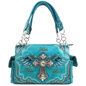 justin west cross angel wings concealed carry handbag purse (turquoise)