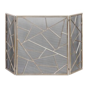 modern abstract silver panels fireplace screen | tiled shapes champagne