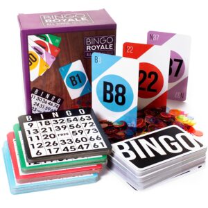 royal bingo supplies bingo game set for adults, seniors, and family - 1000 chips, 100 cards, jumbo deck of calling cards - calling card set