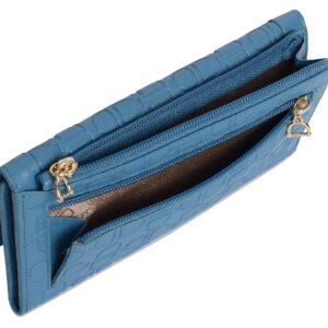 SADDLER Womens Large Leather Trifold Credit Card Coin Purse Wallet |Gift Boxed - Storm Blue