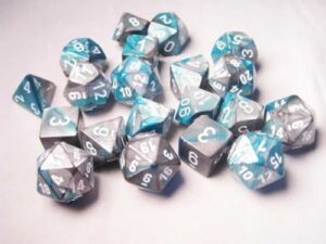 steel teal with white gemini dice set of 20 chessex by chessex