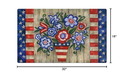 Toland Home Garden 800253 Patriotic Flowers Summer Door Mat 18x30 Inch 4th of July Outdoor Doormat for Entryway Indoor Entrance