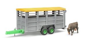 bruder livestock trailer vehicle with 1 cow, brown/black, one size