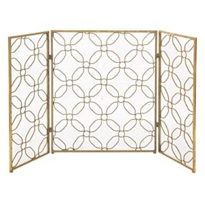 Deco 79 Metal Geometric Foldable Mesh Netting 3 Panel Fireplace Screen, 53" x 1" x 31", Gold