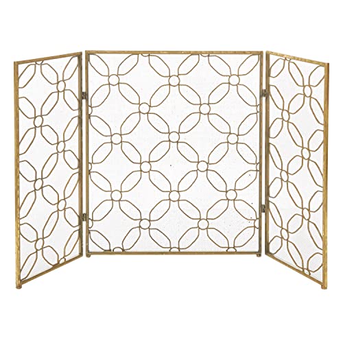 Deco 79 Metal Geometric Foldable Mesh Netting 3 Panel Fireplace Screen, 53" x 1" x 31", Gold