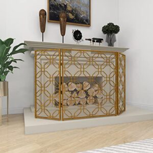 Deco 79 Metal Geometric Foldable Mesh Netting 3 Panel Fireplace Screen, 53" x 1" x 31", Gold