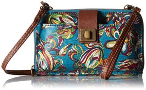 sakroots artist circle large smartphone cross-body phone wallet, teal treehouse