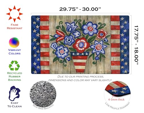 Toland Home Garden 800253 Patriotic Flowers Summer Door Mat 18x30 Inch 4th of July Outdoor Doormat for Entryway Indoor Entrance