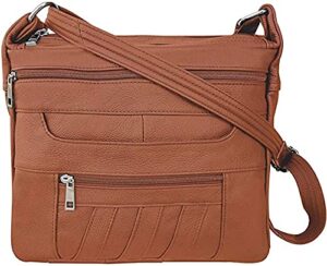 leather concealed carry crossbody purse - ykk locking ccw ambidextrous gun bag roma 7082, light brown one size