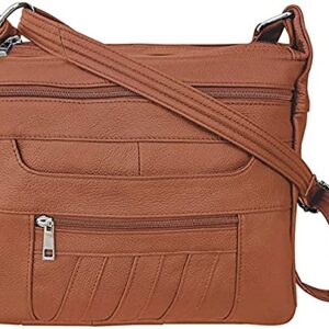 Leather Concealed Carry Crossbody Purse - YKK Locking CCW Ambidextrous Gun Bag Roma 7082, Light Brown One Size