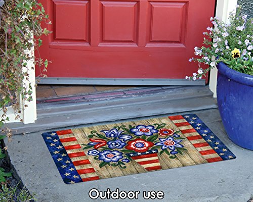 Toland Home Garden 800253 Patriotic Flowers Summer Door Mat 18x30 Inch 4th of July Outdoor Doormat for Entryway Indoor Entrance