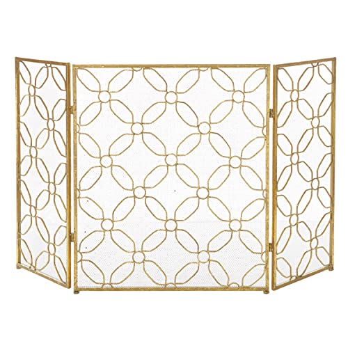 Deco 79 Metal Geometric Foldable Mesh Netting 3 Panel Fireplace Screen, 53" x 1" x 31", Gold