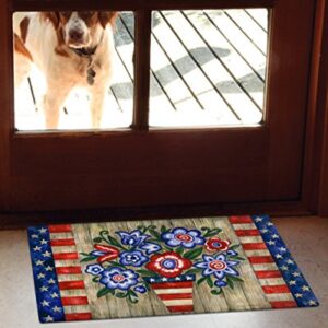 Toland Home Garden 800253 Patriotic Flowers Summer Door Mat 18x30 Inch 4th of July Outdoor Doormat for Entryway Indoor Entrance