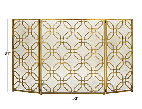 Deco 79 Metal Geometric Foldable Mesh Netting 3 Panel Fireplace Screen, 53" x 1" x 31", Gold