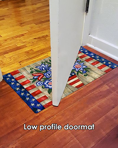 Toland Home Garden 800253 Patriotic Flowers Summer Door Mat 18x30 Inch 4th of July Outdoor Doormat for Entryway Indoor Entrance