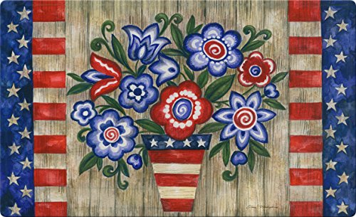 Toland Home Garden 800253 Patriotic Flowers Summer Door Mat 18x30 Inch 4th of July Outdoor Doormat for Entryway Indoor Entrance