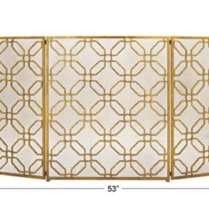 Deco 79 Metal Geometric Foldable Mesh Netting 3 Panel Fireplace Screen, 53" x 1" x 31", Gold