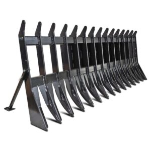 titan attachments skid steer root rake attachment 84in wide, universal quick tach hookup, root clearing brush rake, land clearing site prep implement, roll debris, silage, brush to burn pile