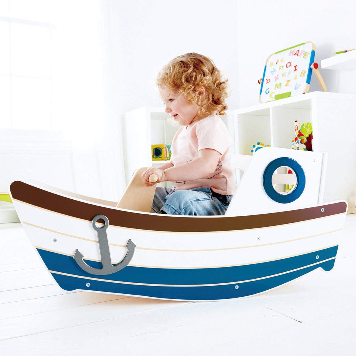 Hape Wooden High Seas Toddler Rocking Ride-On| Early Explorer Wooden Rocker Rocking Ride for Toddlers