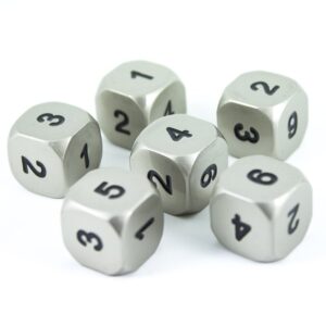 Solid Metal D6 Dice - Set of Six, Silver Color