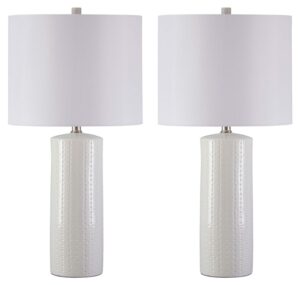 signature design by ashley steuben textured ceramic table lamp, 2 count lamps, 25", solid white